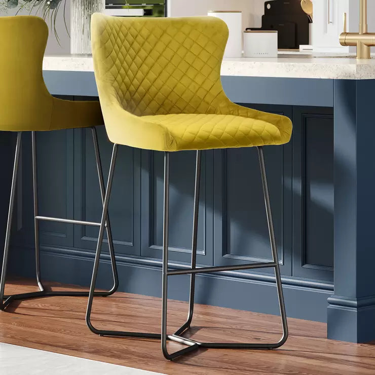 Gala Mustard Velvet Quilted Bar Stool, 2 Pack – Signature Retail Stores